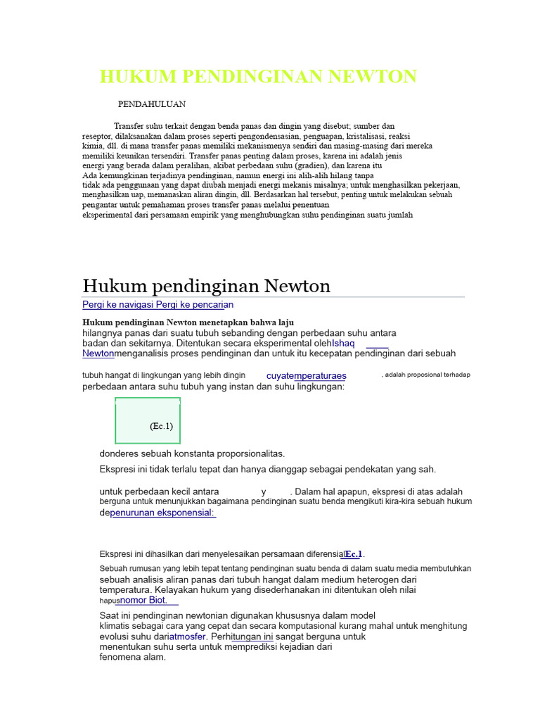 Hukum Pendinginan Newton dan Aplikasinya | PDF