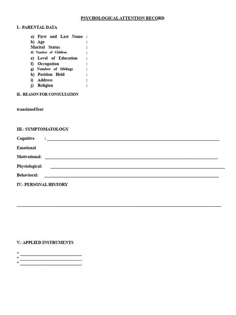 Psychological Attention Form | PDF
