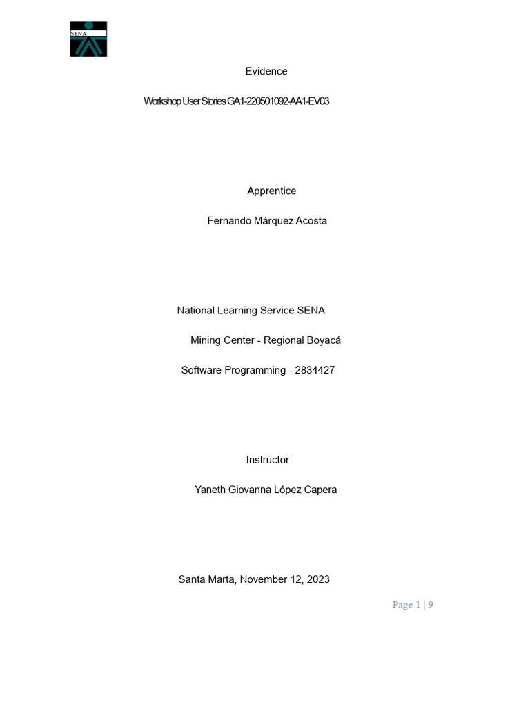 GA1-220501092-AA1-EV03 User Stories Workshop | PDF | Scrum (Software Development) | Computing