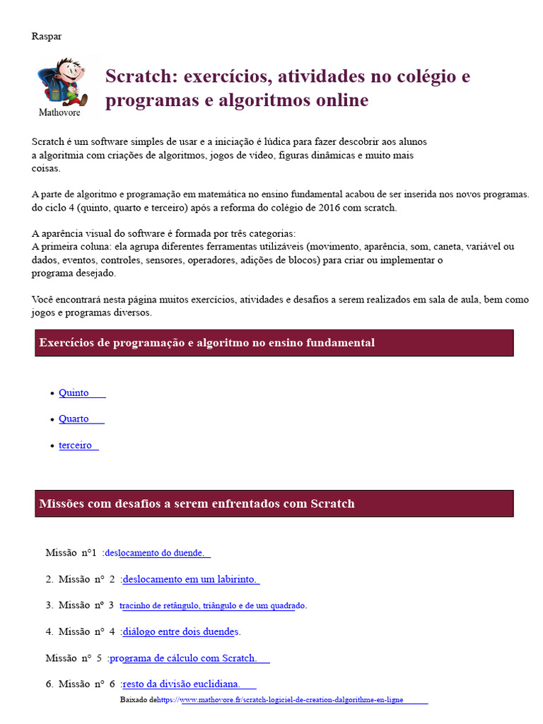Exercícios de Scratch Atividades Na Escola e Programas e Algoritmos Online | PDF | Swift ...
