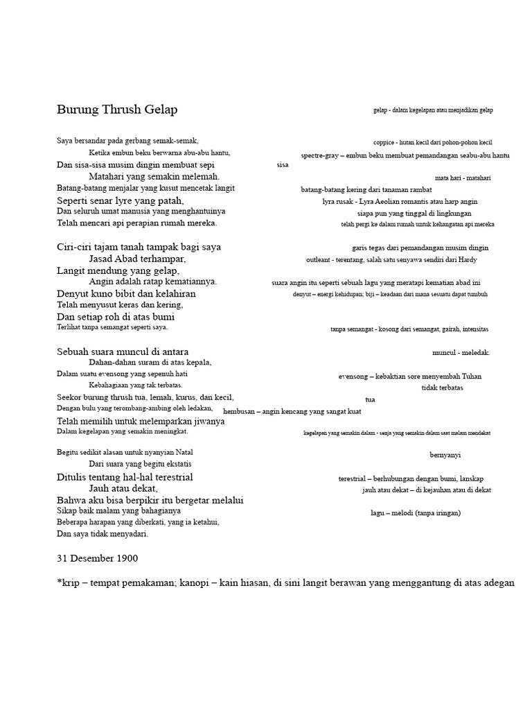 Darkling Thrush Oleh Thomas Hardy | PDF
