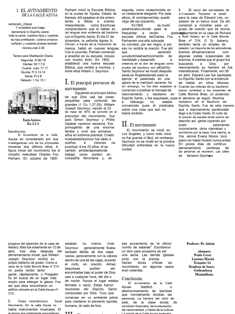 Historia de La Iglesia - Actividad - El Avivamiento de La Calle Azusa ...