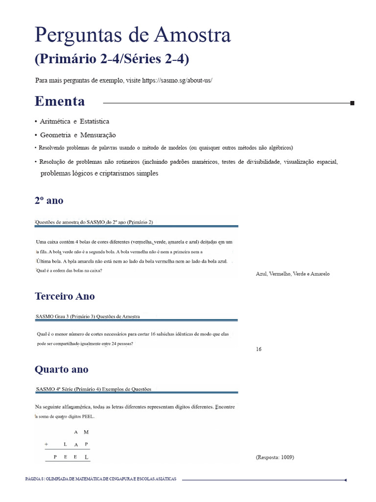 SASMO Amostra Papel e Sílibo 1 | PDF | Matemática | Aritmética
