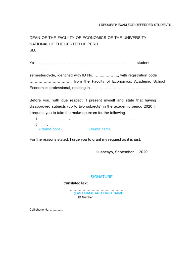 Request for Deferred Exam Approval | PDF