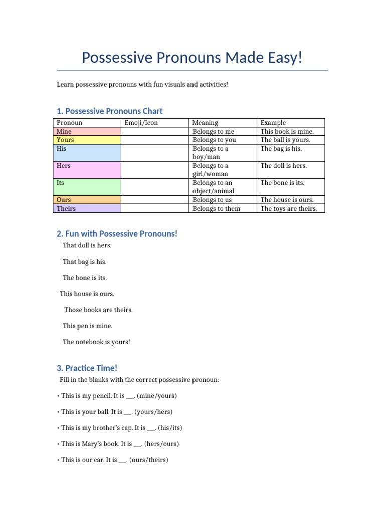 Mastering Possessive Pronouns Easily | PDF