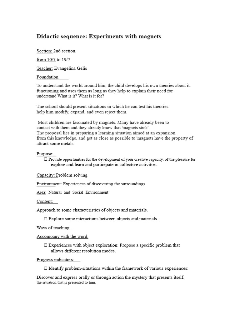 Didactic Sequence Experiments With Magnets JULY 2019 | PDF | Magnet ...