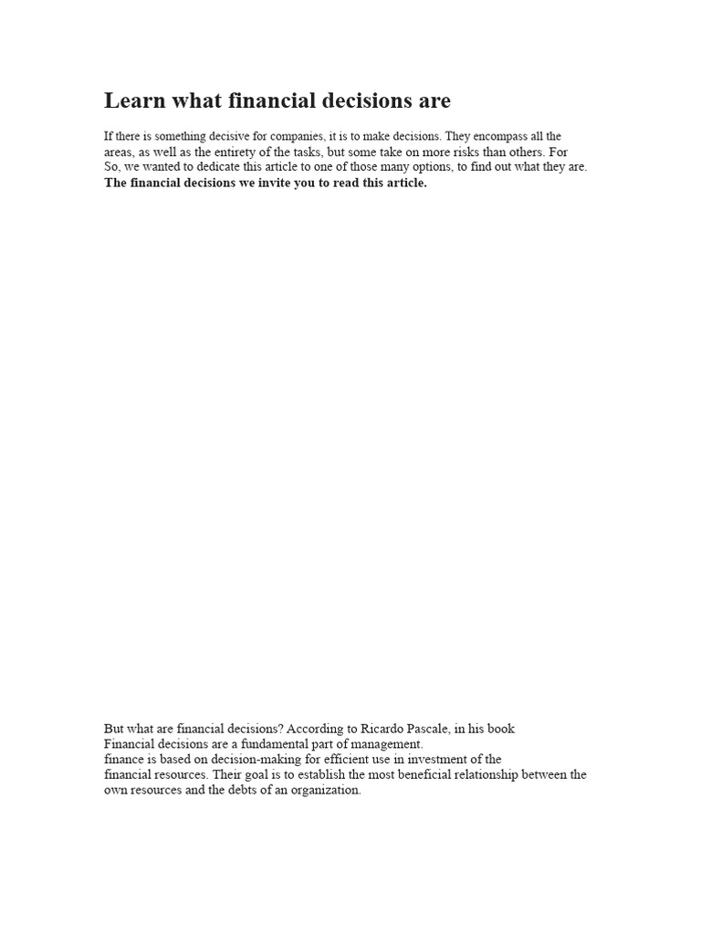 Understanding Financial Decisions Explained | PDF | Dividend | Investing