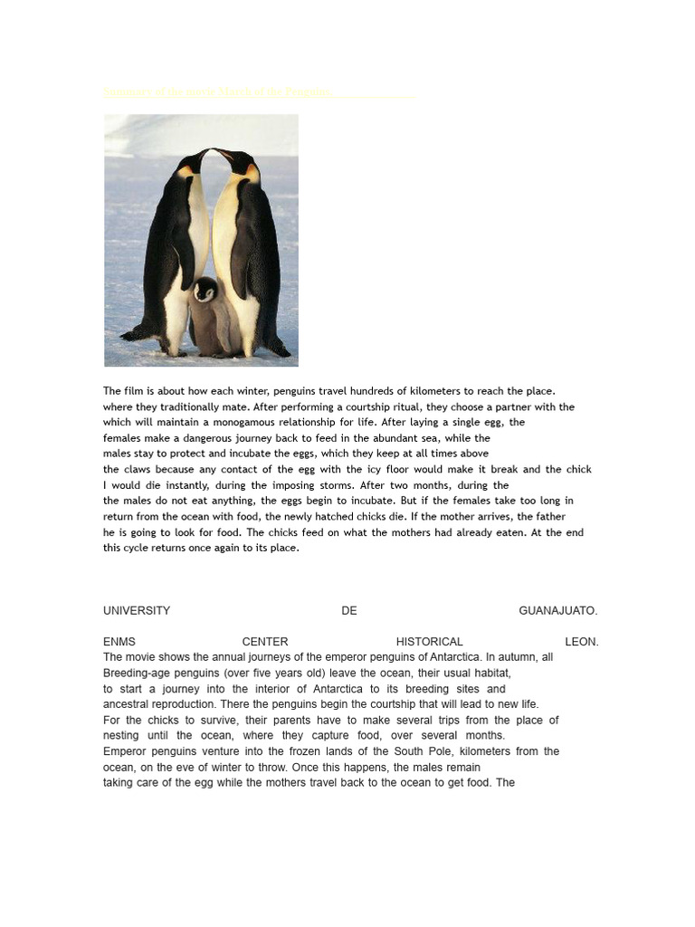 Summary of The Movie March of The Penguins | PDF | Rick Grimes ...