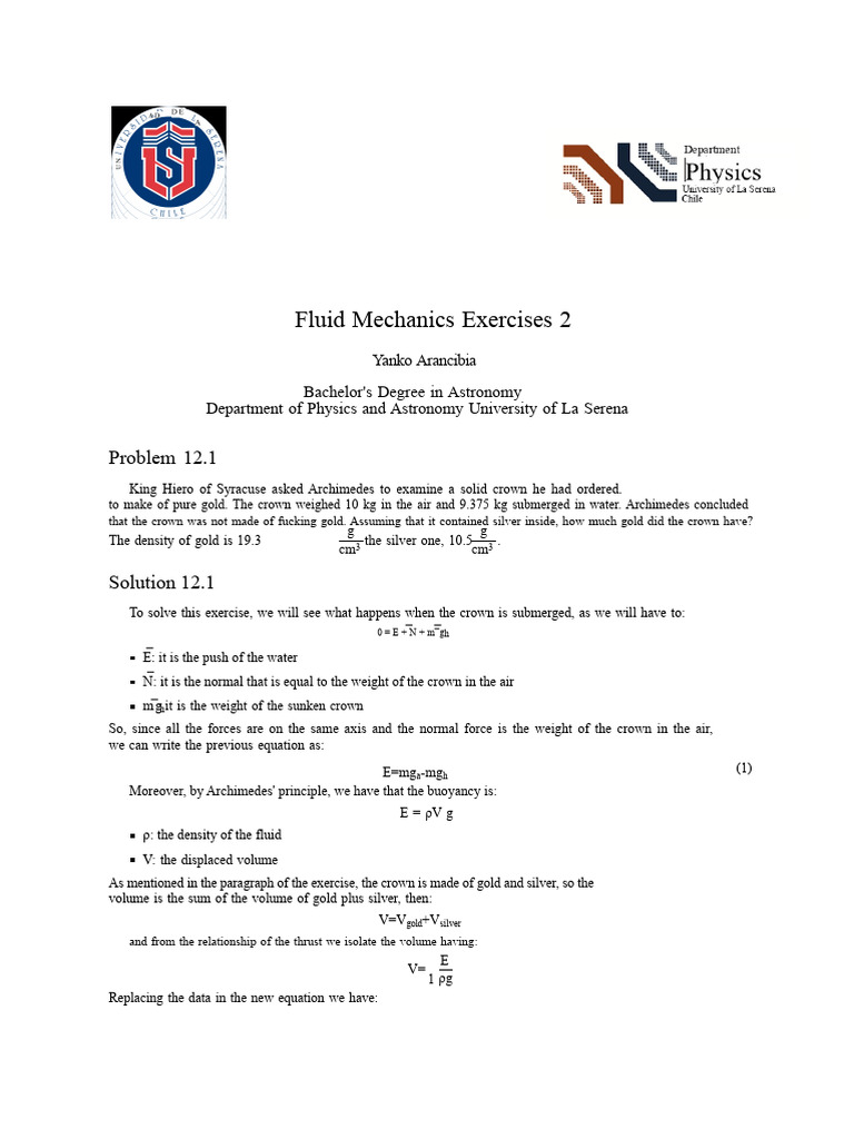 Fluid Mechanics Exercises 2 | PDF | Buoyancy | Fluid Mechanics