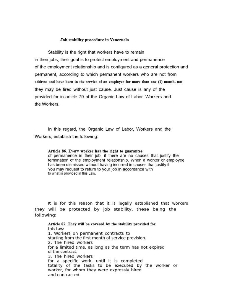 Labor Stability Procedure in Venezuela | PDF | Employment | Justice