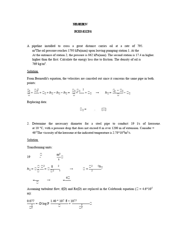 Internal Fluid Flow Exercises | PDF | Fluid Dynamics | Chemical Engineering