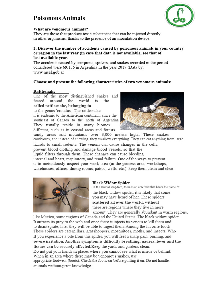 Specialization in Poisonous Animals Developed | PDF | Spider | Venom