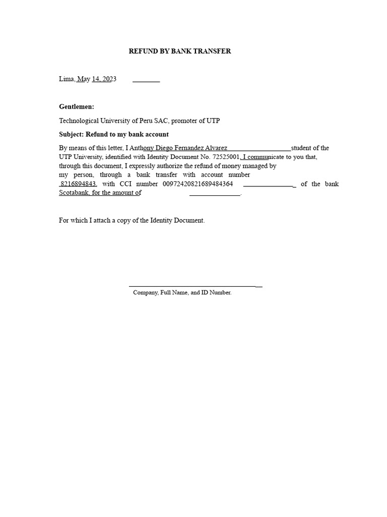 Refund by Bank Transfer | PDF