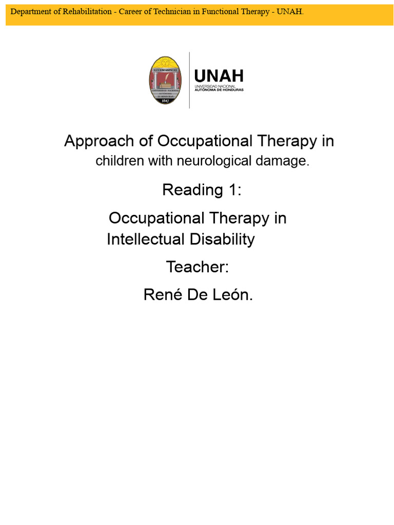 Reading 1. Occupational Therapy in Intellectual Disability. | PDF ...