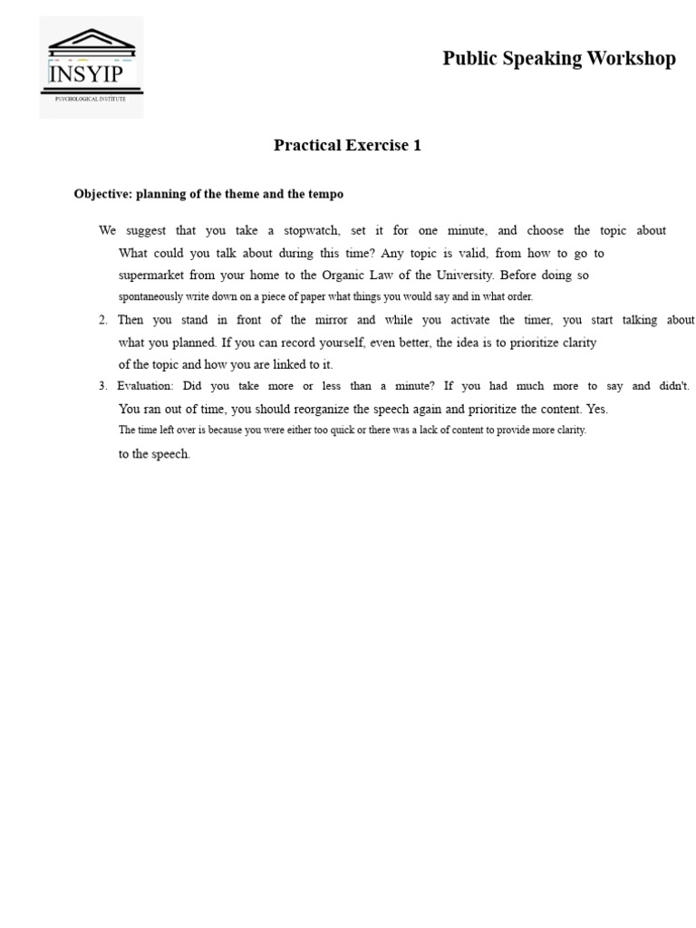 Public Speaking Workshop Exercises | PDF | Public Speaking | Breathing