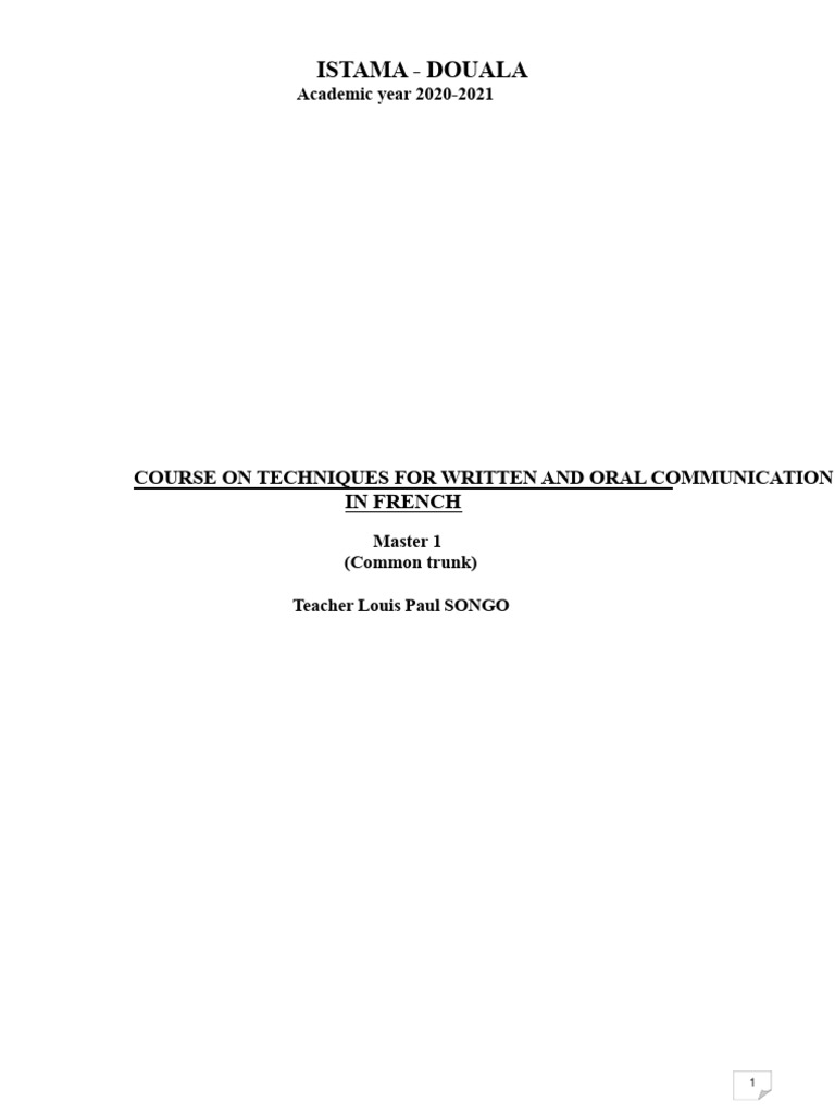Course On Written and Oral Communication Techniques in French | PDF ...