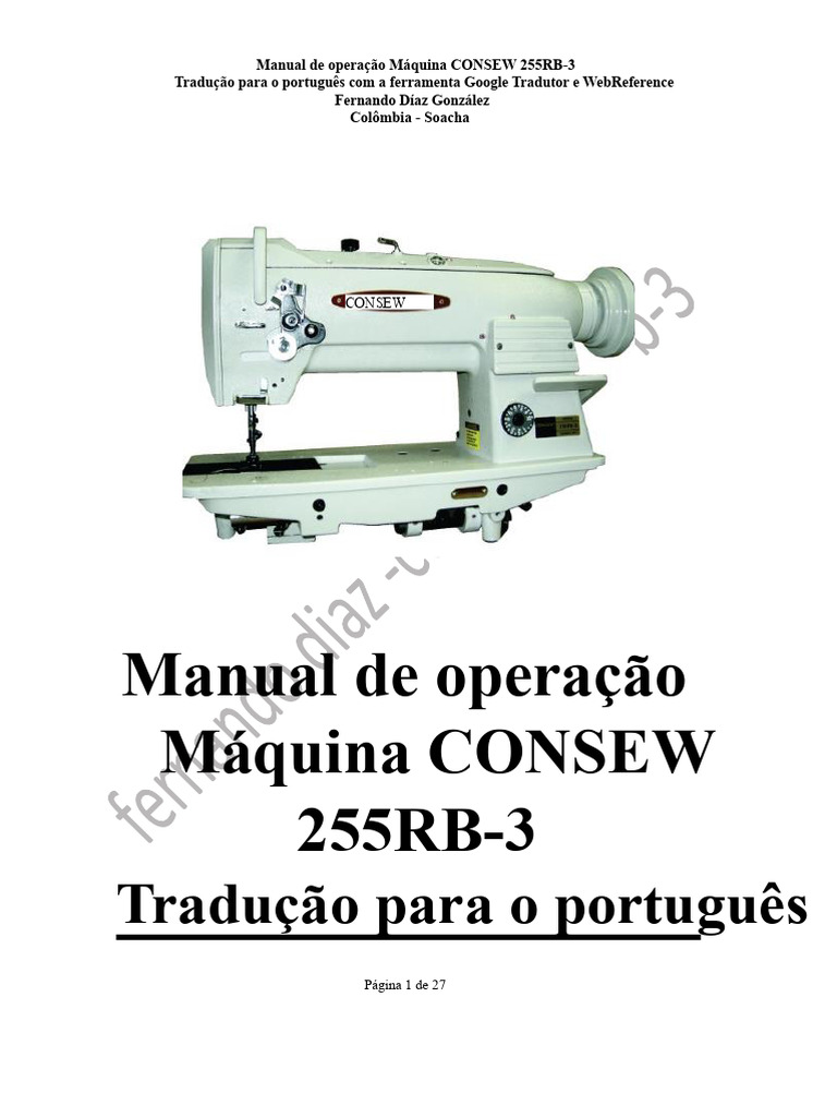 Manual de Operação CONSEW 255RB-3 | PDF | Parafuso | Máquinas
