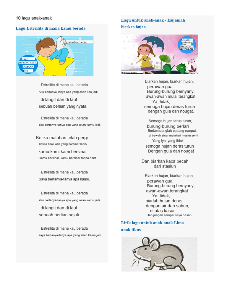 10 Lagu Anak-anak Populer dan Ceria | PDF