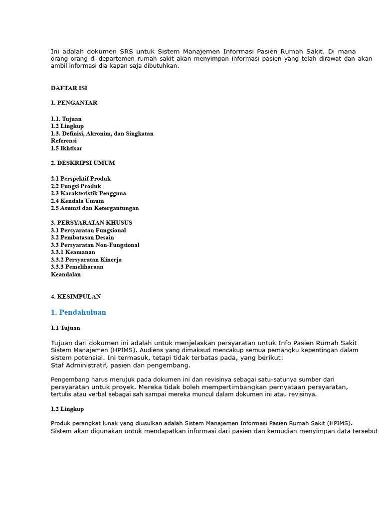 SRS Sistem Manajemen Informasi Pasien | PDF