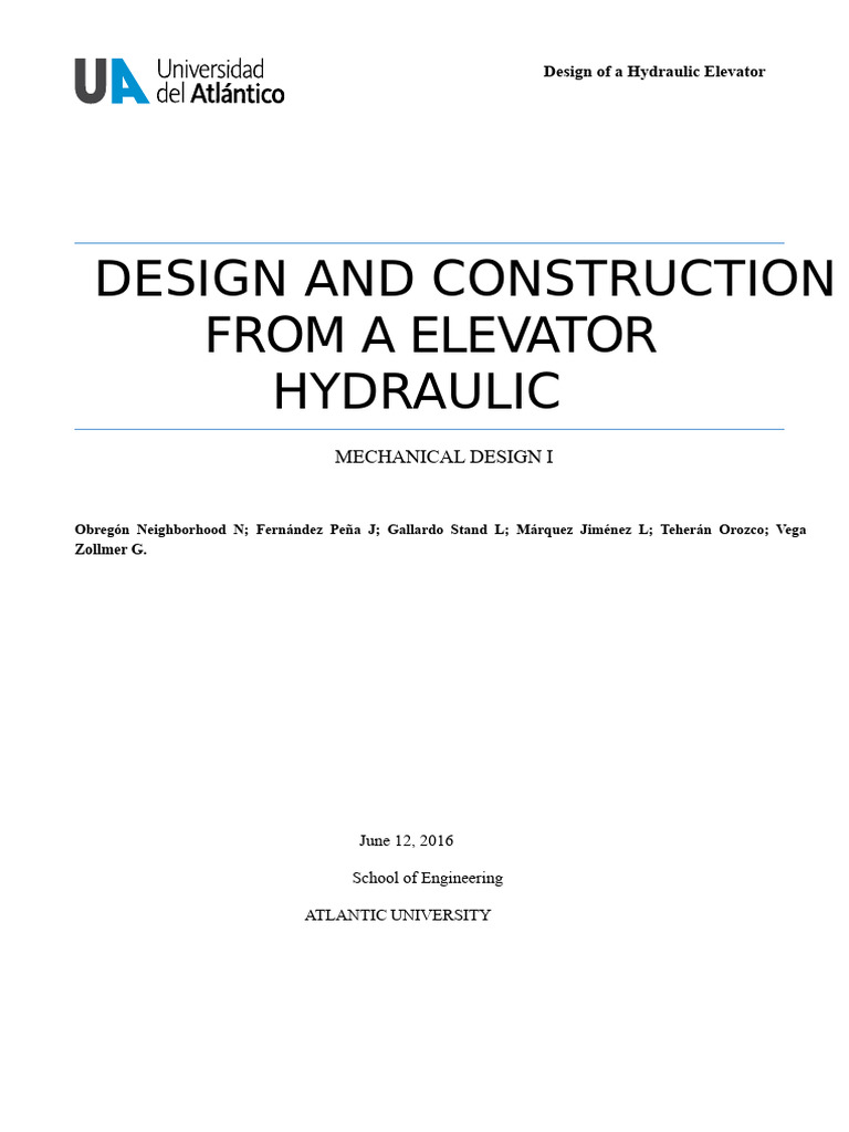 Hydraulic Elevator Design and Analysis | PDF | Elevator | Mechanical ...