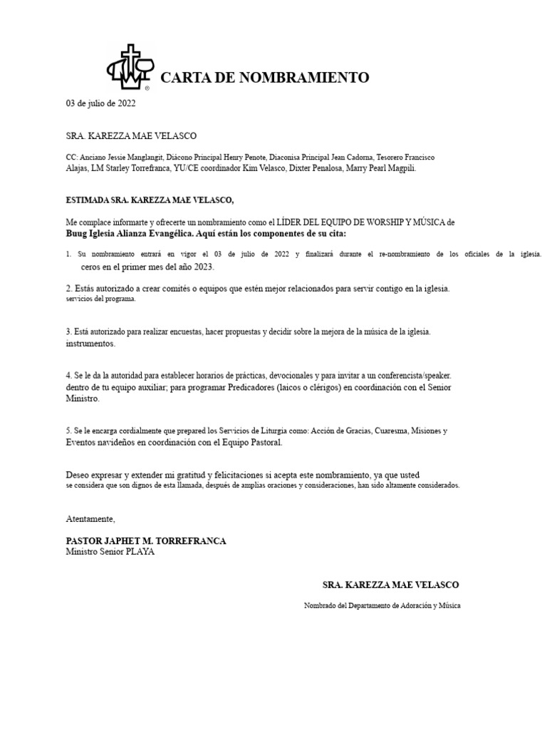 Carta de Nombramiento | PDF