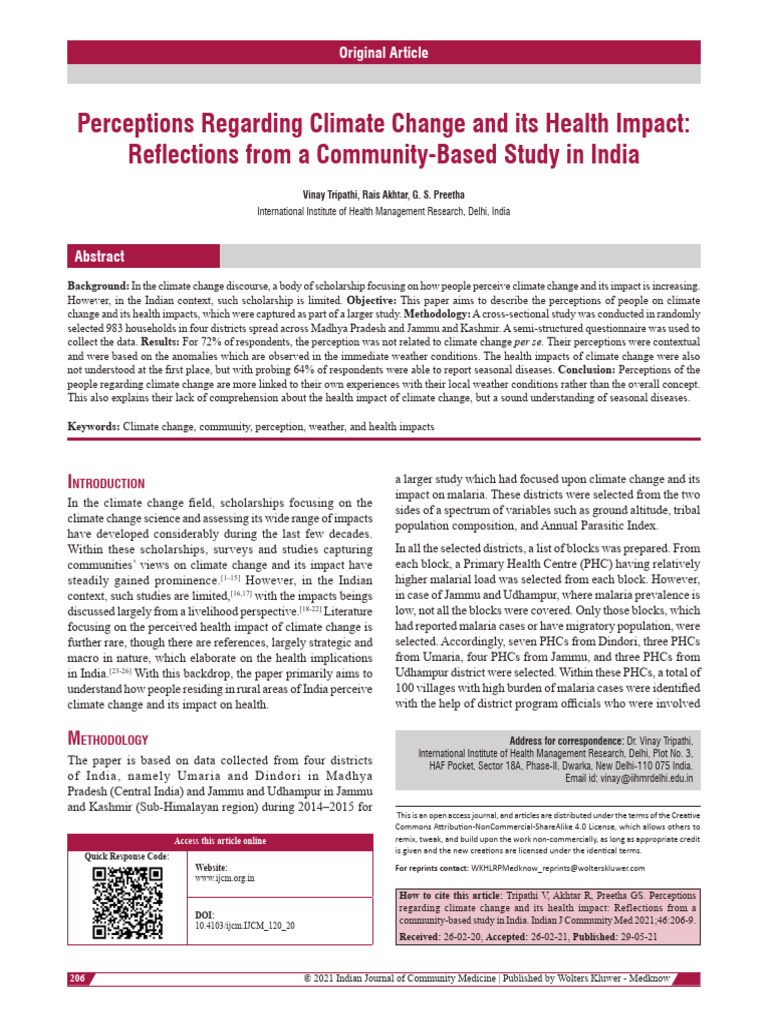Perceptions Regarding Climate Change and Its.8 | PDF | Water Security ...