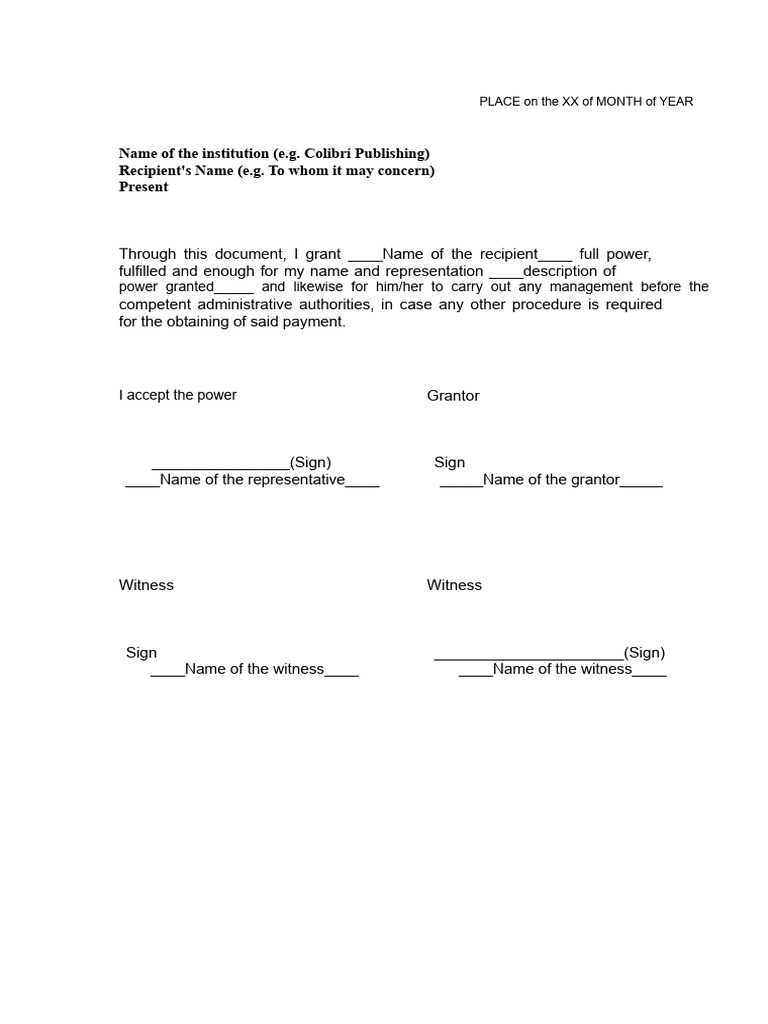 Format For Power of Attorney To Collect Money | PDF