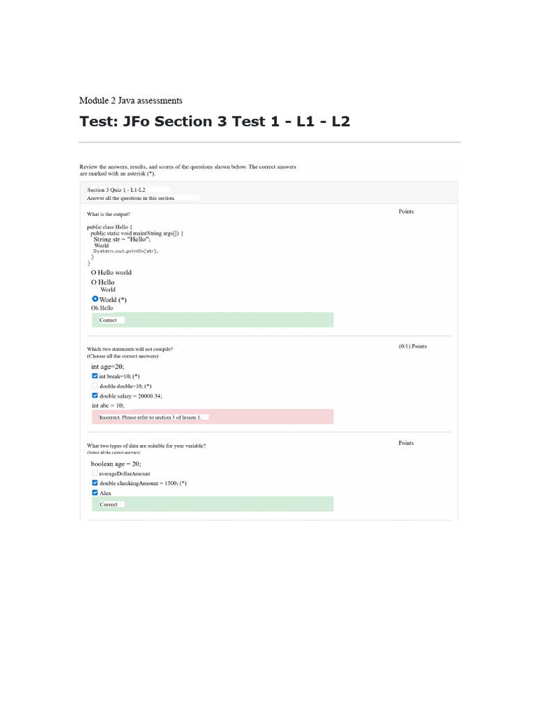 JFo Section 3 Test 1 - L1 - L2 | PDF
