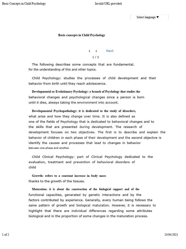 Basic Concepts in Child Psychology | PDF | Developmental Psychology ...