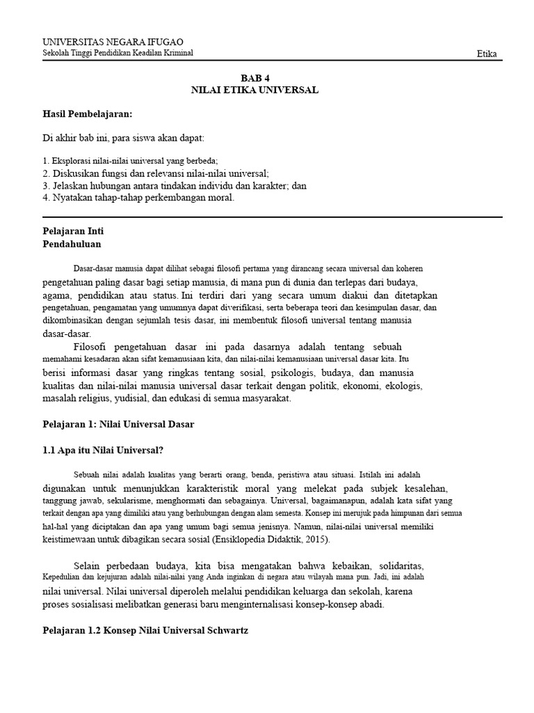 MODUL Dalam ETIKA-4 Nilai-Nilai Universal | PDF
