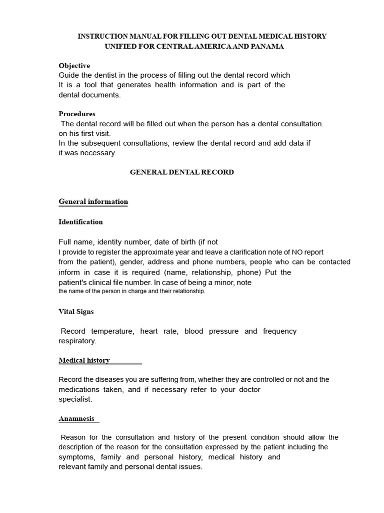 Instructions For Completing The Dental Record | PDF | Medical Diagnosis ...