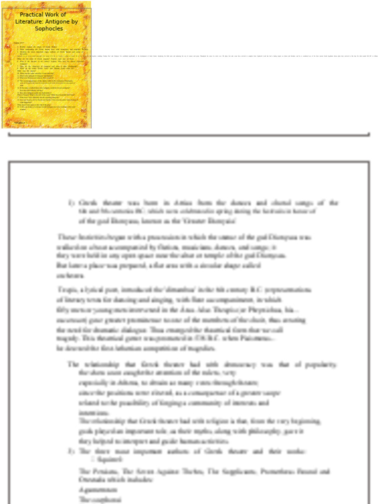 Greek Theater and Antigone Analysis | PDF | Sophocles | Theban Mythology