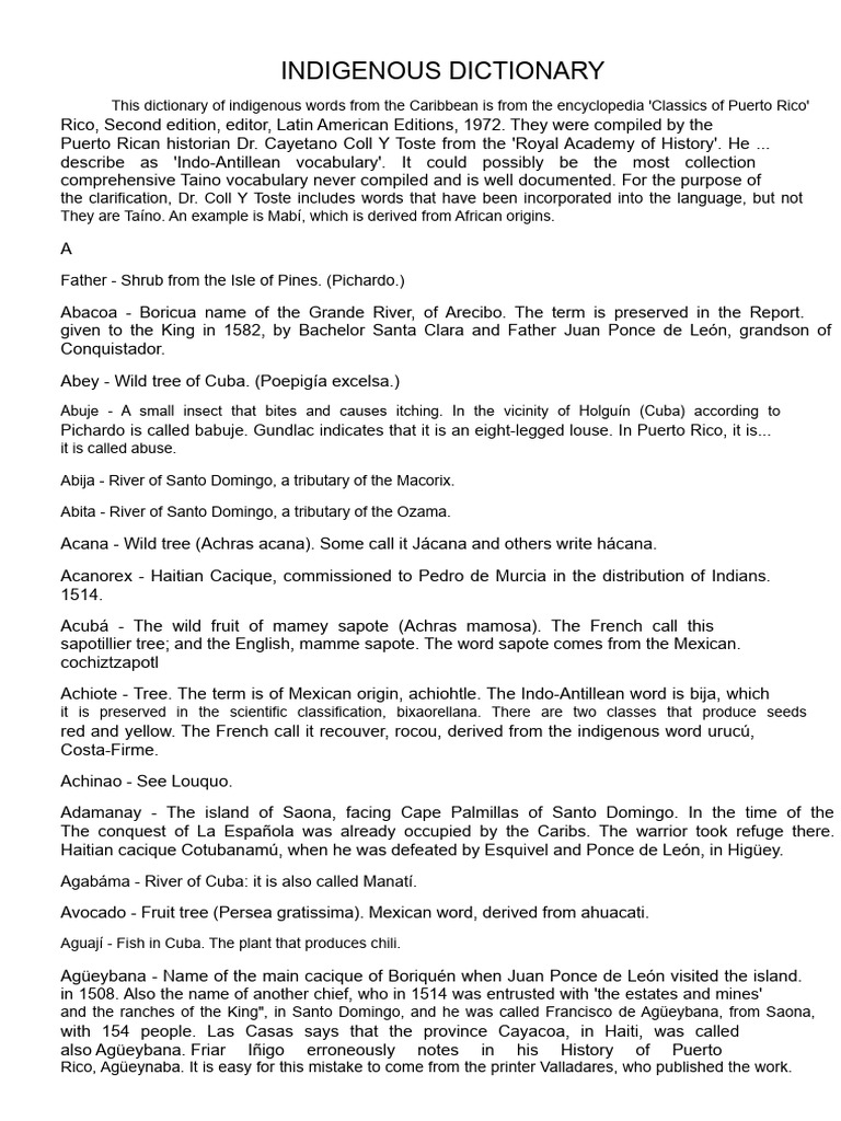 Indigenous Caribbean Vocabulary Dictionary | PDF | Capsicum | Puerto Rico