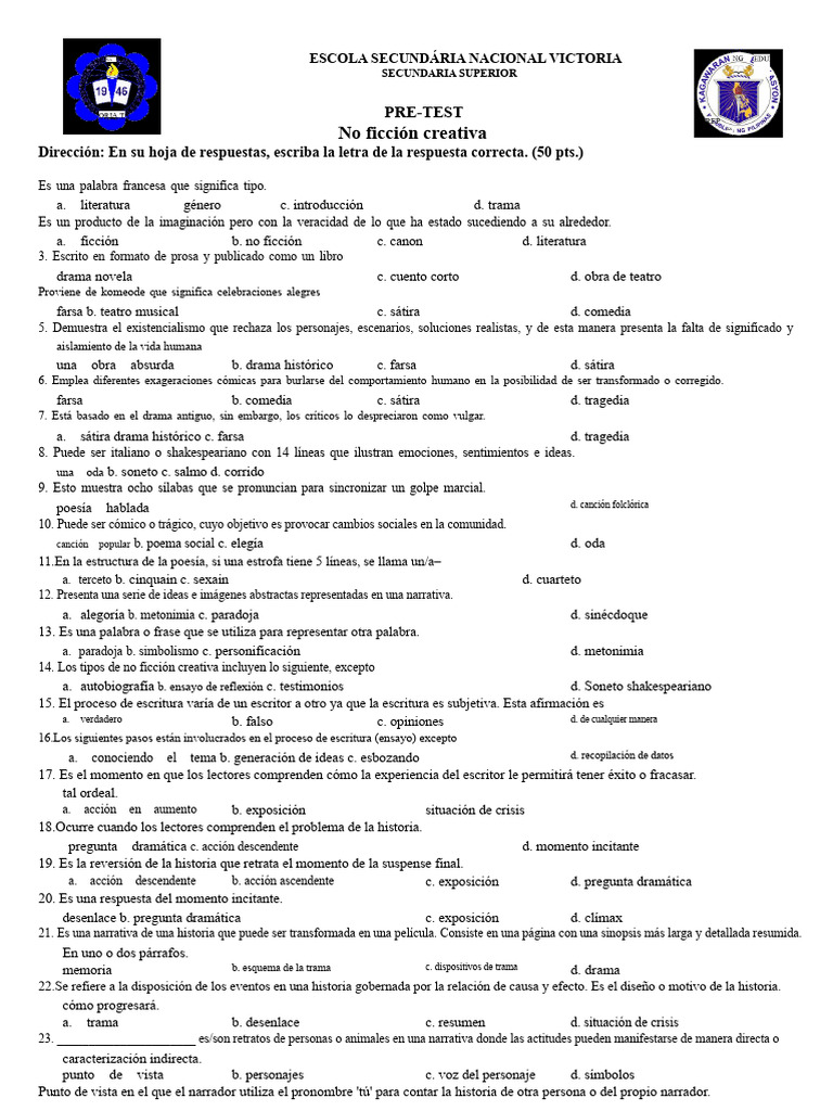 PRE-TEST No Ficción Creativa | PDF | Narración | Escritores