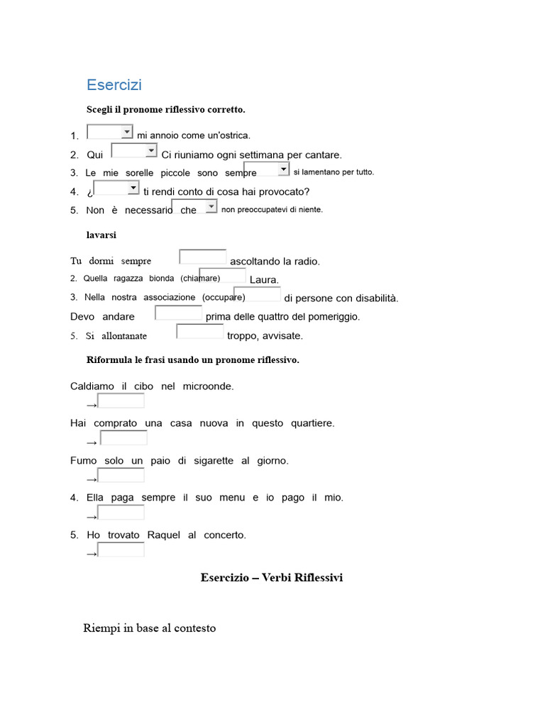 Esercizi Sui Verbi Riflessivi | PDF