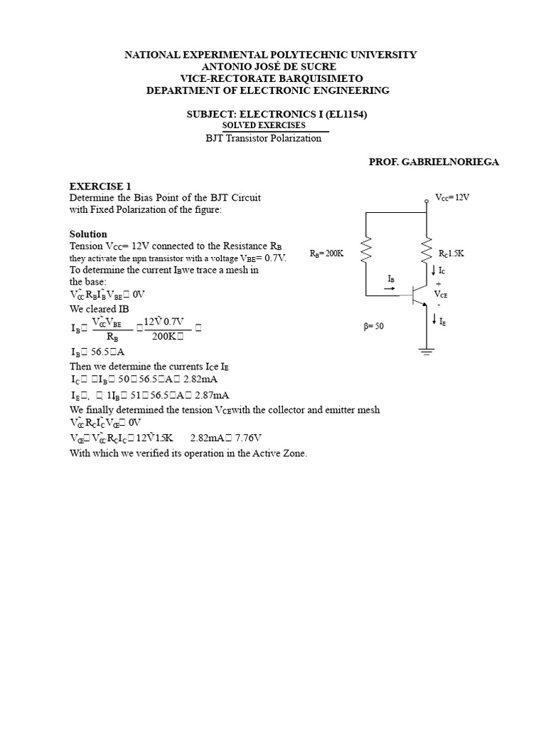 Solved Exercises 2a | PDF | Bipolar Junction Transistor | Transistor