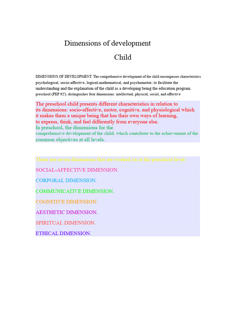 Child Development Dimensions Explained | PDF | Child Development ...