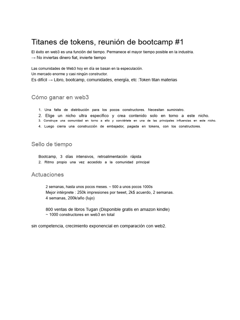 Token Titans, Reunión de Bootcamp #1 | PDF