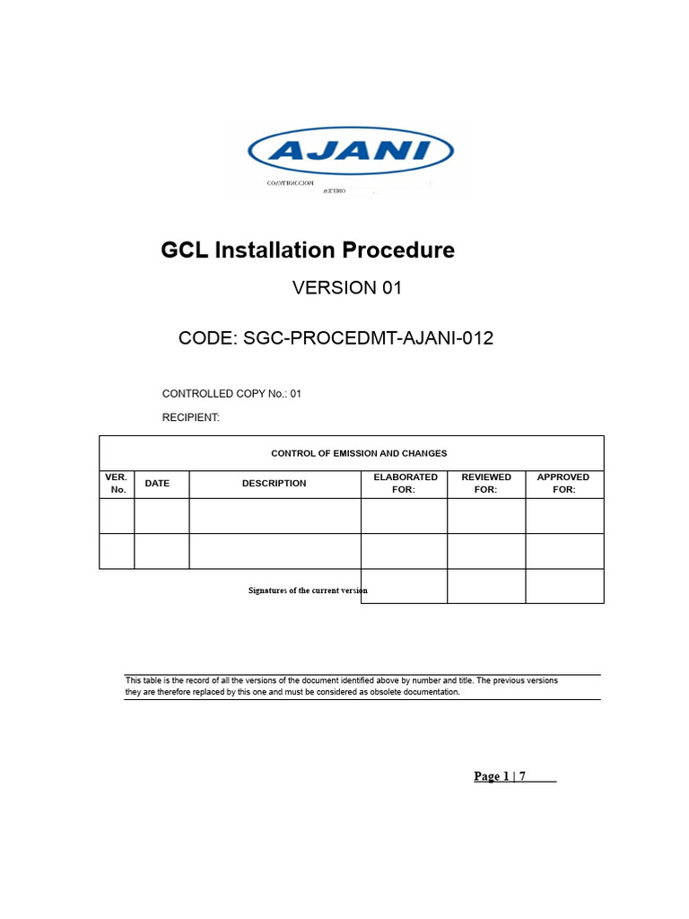 Installation Procedure GCL Rev. 01 | PDF | Personal Protective Equipment