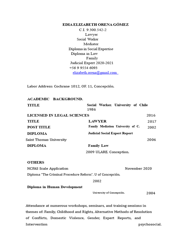 Cv. Elizabeth Orena Gomez.. With Document. | PDF | Social Work | Lawyer
