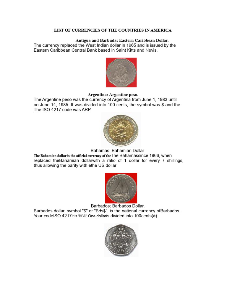 List of The Currencies of The Countries in America | PDF | United ...