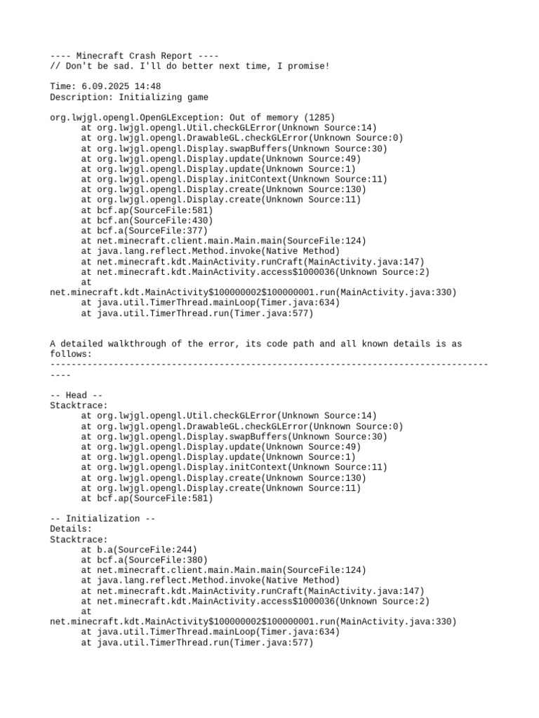 Minecraft Crash Report: Out of Memory Error | PDF | Java (Programming ...