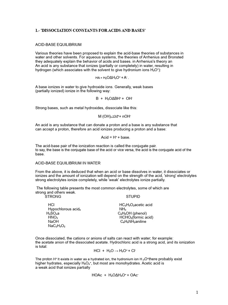 Dissociation Constants For Acids and Bases | PDF | Ph | Acid