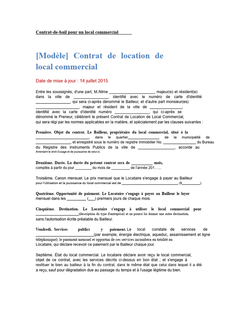 Contrat de bail commercial standard | PDF | Location | Droit privé