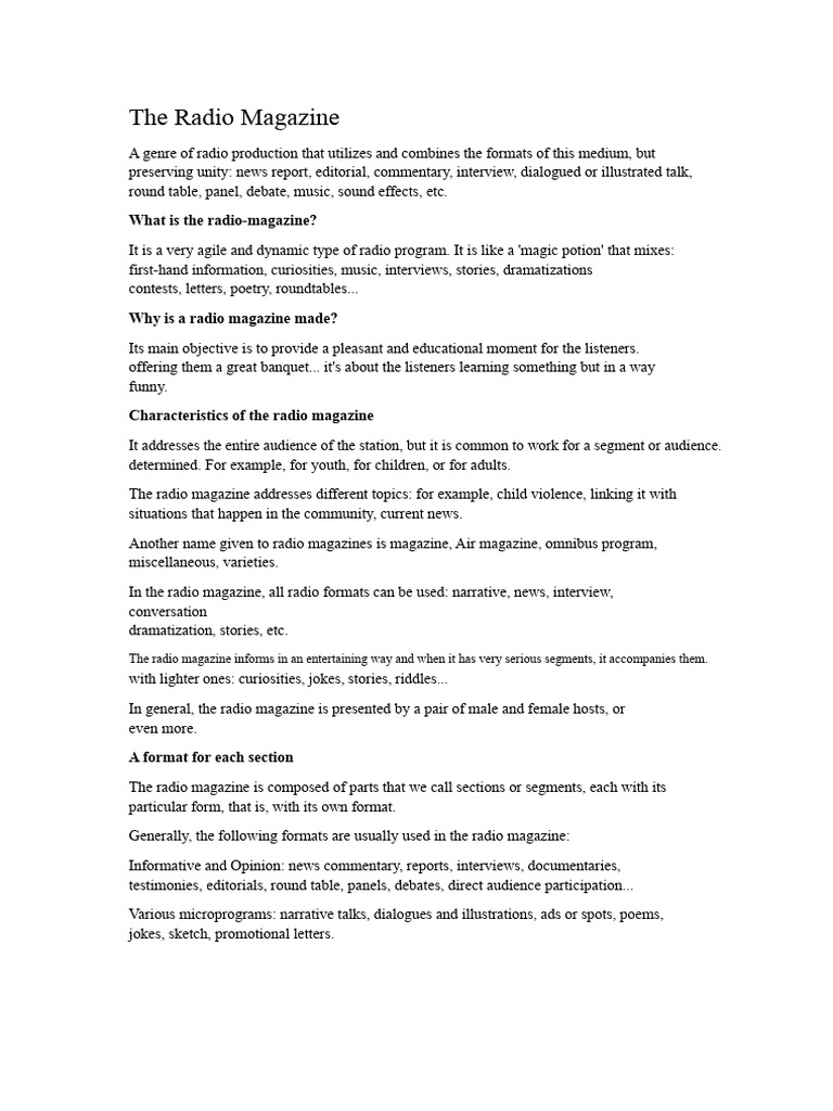 Understanding Radio Magazines: Formats & Tips | PDF | Knowledge | News