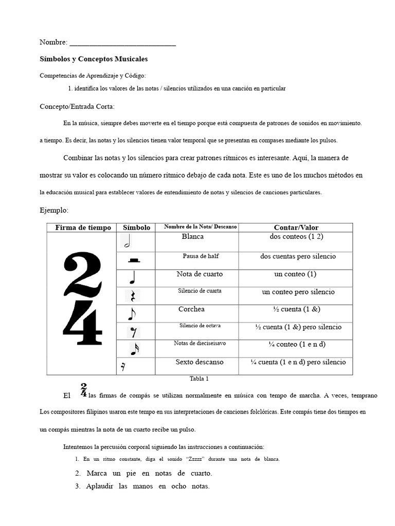 Valores de Notas y Silencios Musicales | PDF | Ritmo | Teoría musical