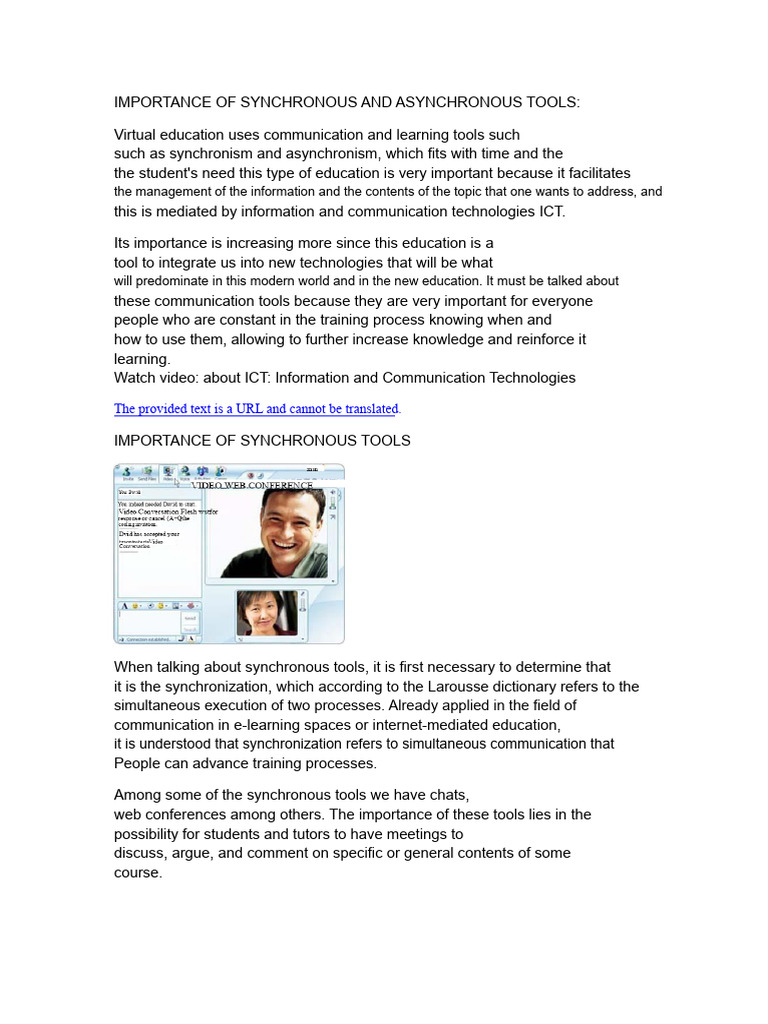 Importance of Synchronous and Asynchronous Tools | PDF | Educational Technology | Online Chat