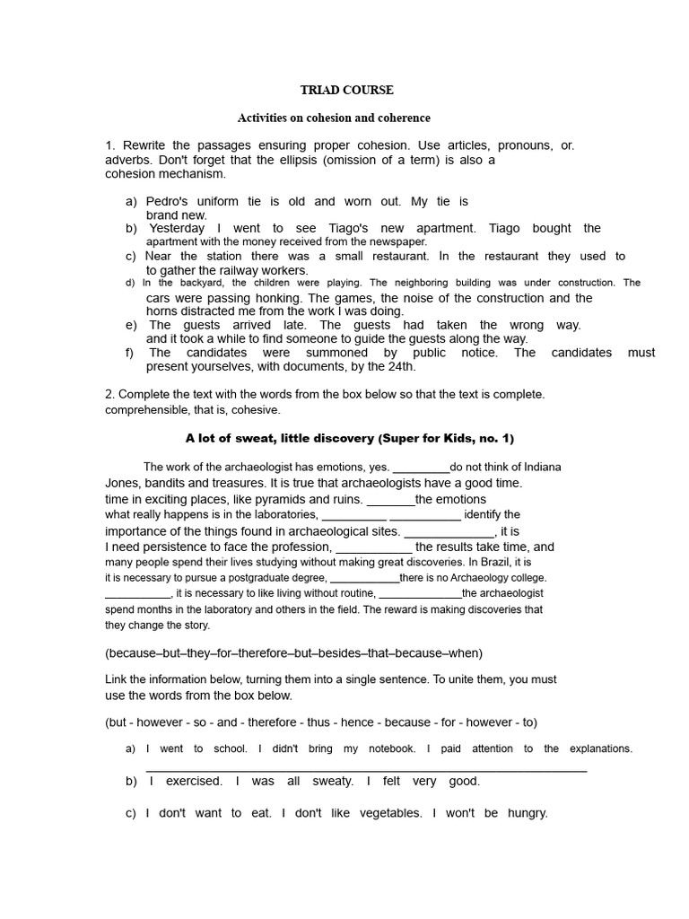 Cohesion Exercise - Much Sweat, Little Discovery | PDF