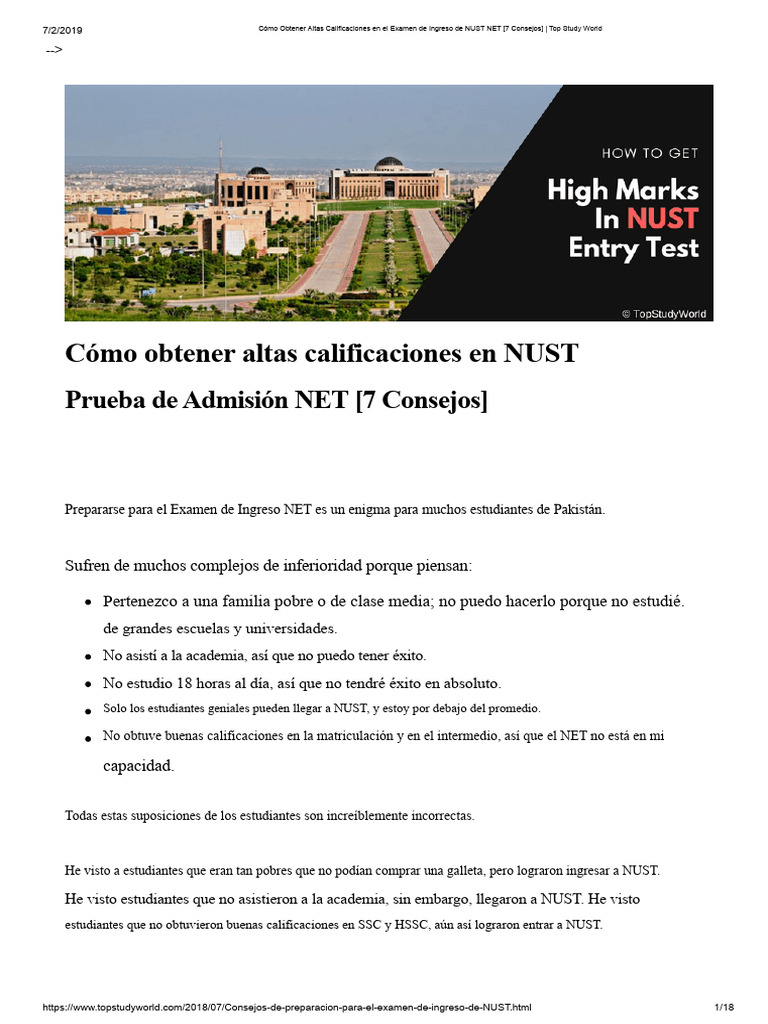 Cómo Obtener Altas Calificaciones en El Examen de Ingreso de NUST NET (7 Consejos) - Top Study ...