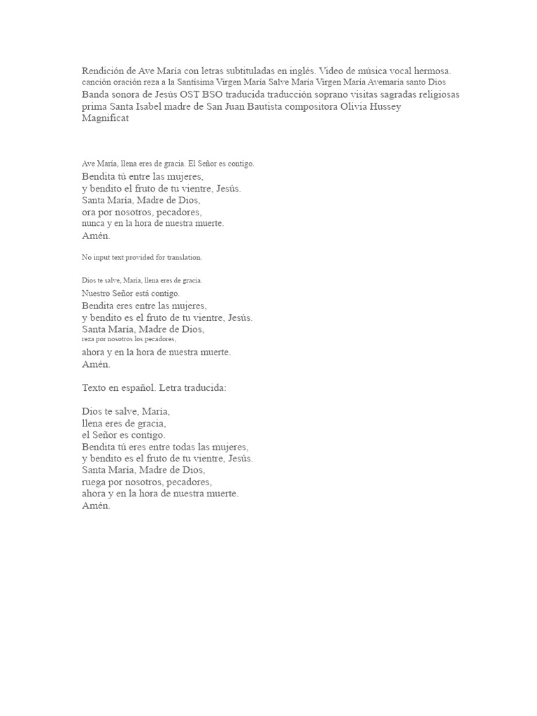 Canción Oración Reza A La Santísima Virgen María Salve María Virgen ...